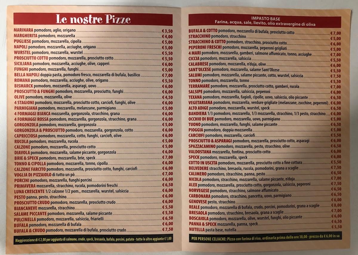 Menu at Pizzeria Da Nicola, Genoa
