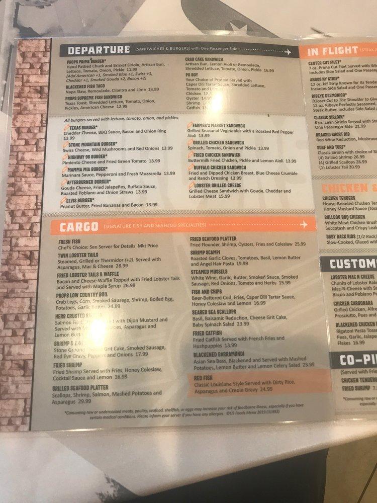Menu at Props Steak and Seafood Restaurant, Warner Robins