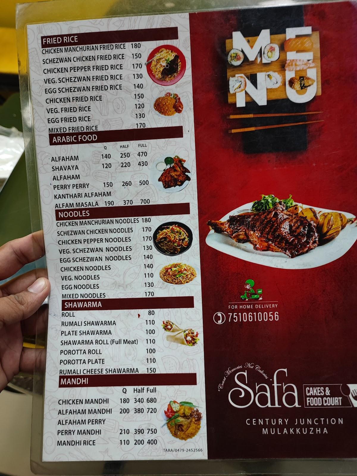 Menu at Safa Cakes & Food Court, Mulakuzha