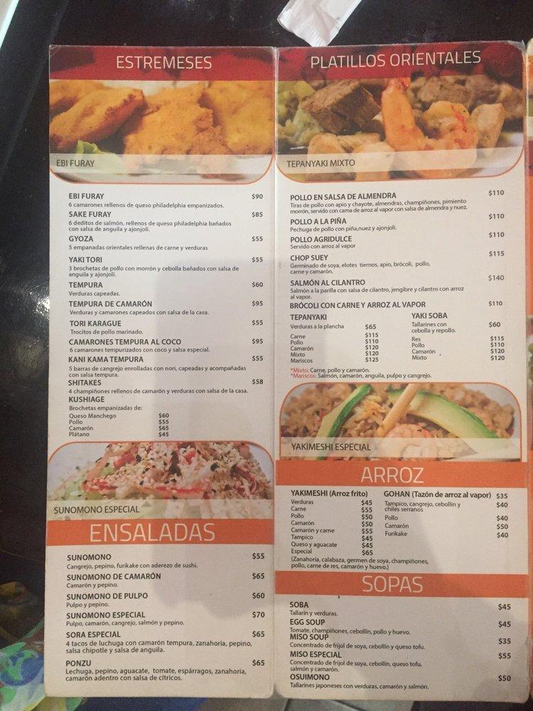 Carta de Sora Sushi Bar ( Sexta plaza Andrea ), Matamoros, Calle Sexta ...