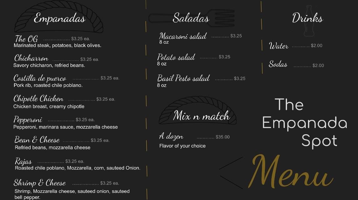 Menu at The Empanada Spot restaurant, Chula Vista