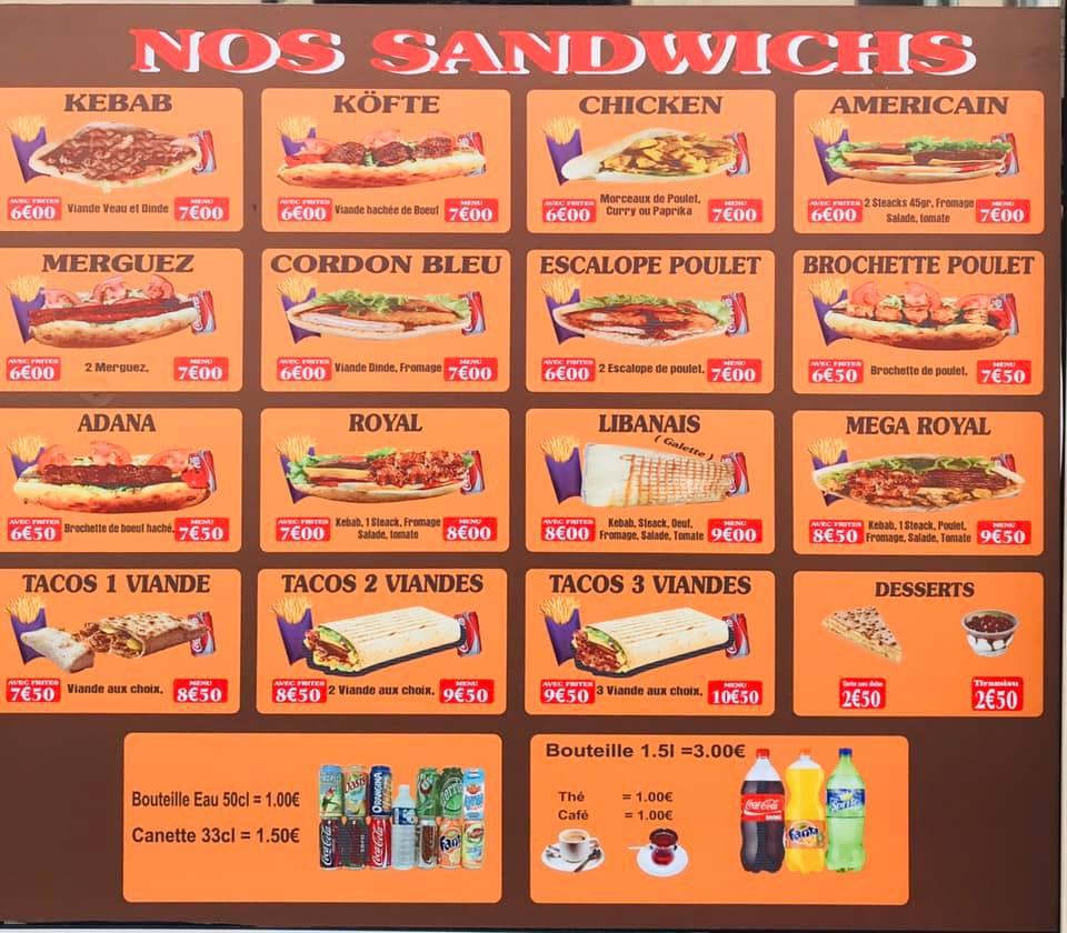 Menu at Royal Kebab Chartres restaurant, Chartres