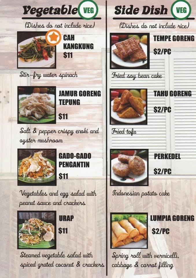 Menu at The Sambal restaurant, Sydney