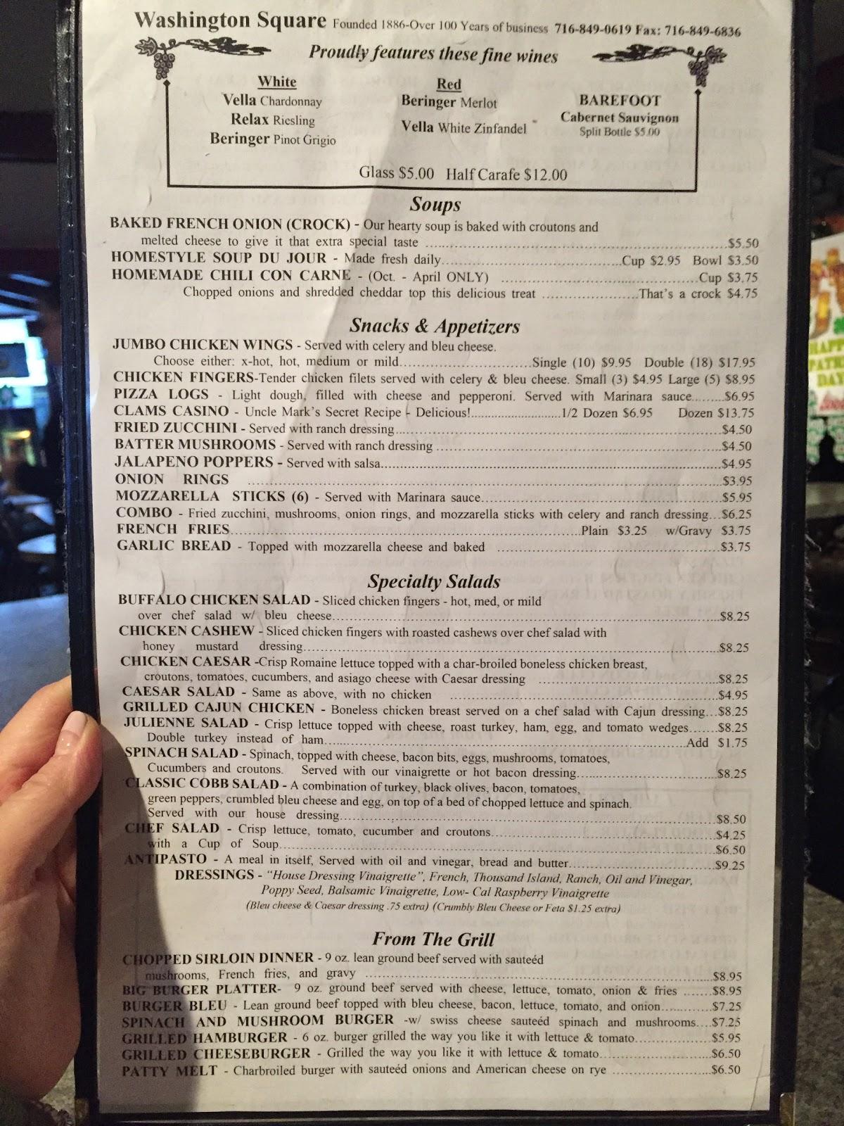 Menu at Washington Square pub & bar, Buffalo