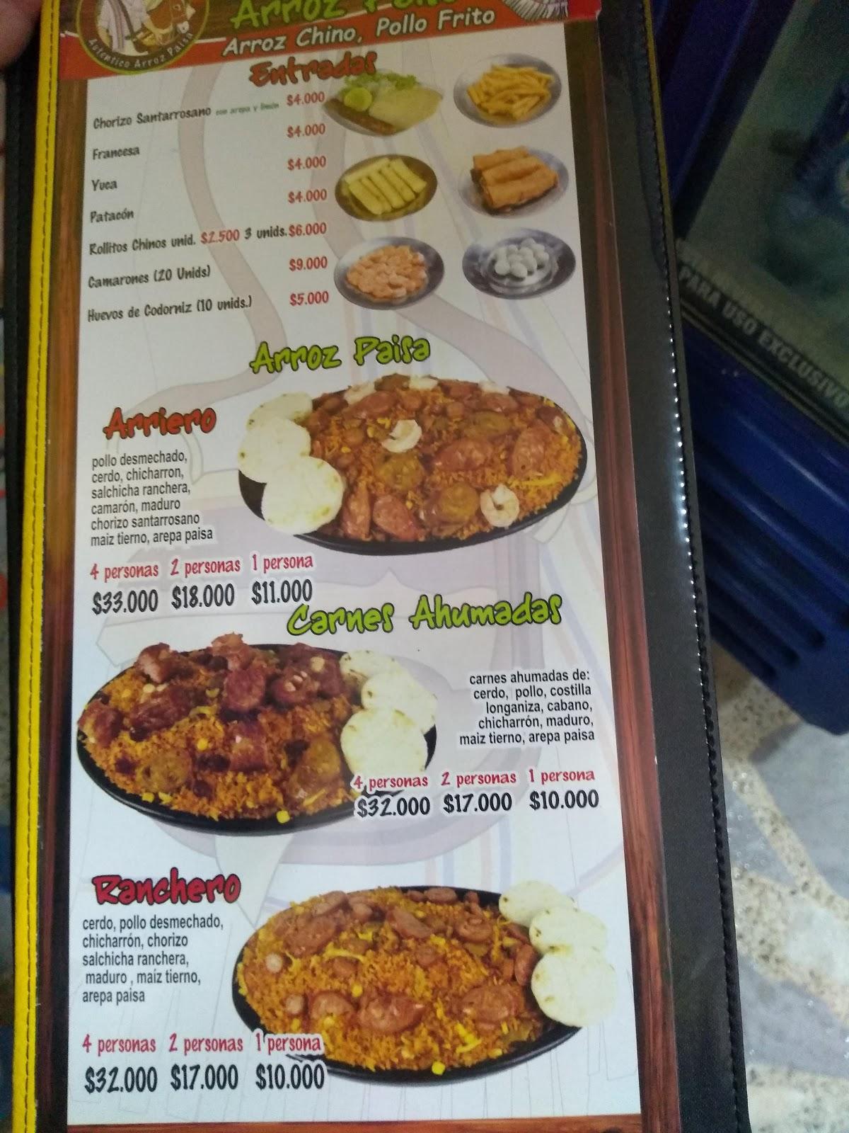 Carta del restaurante Arroz paisa el arriero MyD, Chiquinquirá