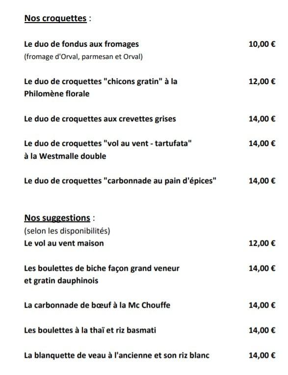 Carta de Bistro Belgo Belge, Namur