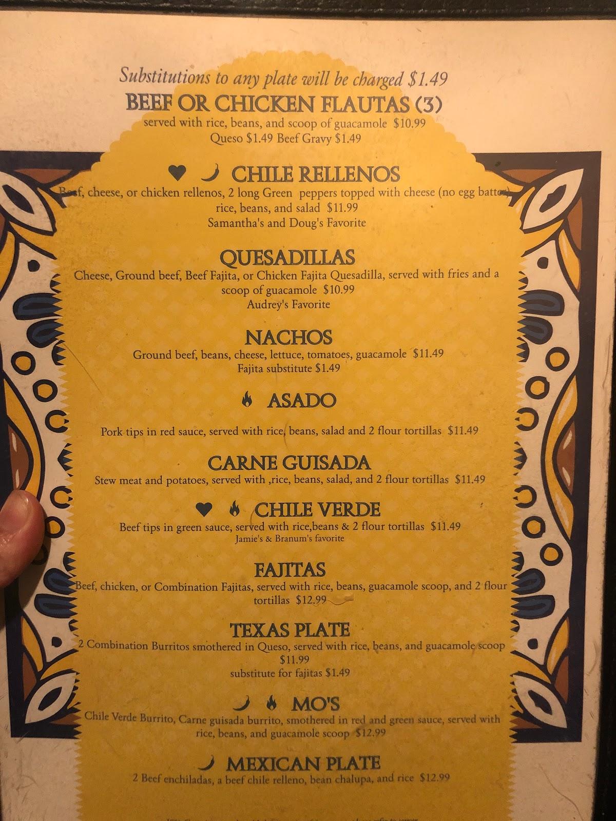 Menu at El Banquete restaurant, Midland, Rankin Hwy
