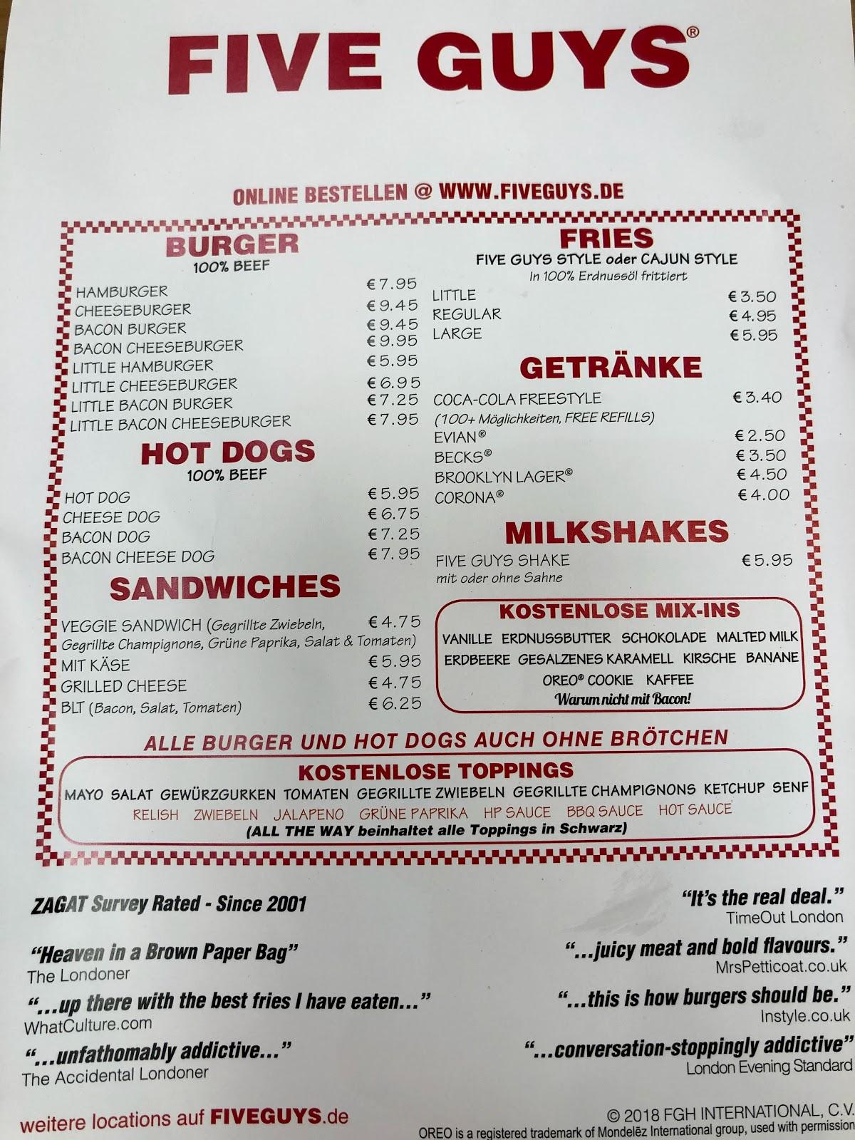Speisekarte von Five Guys restaurant, München, Pasinger Bahnhofspl. 5 ...