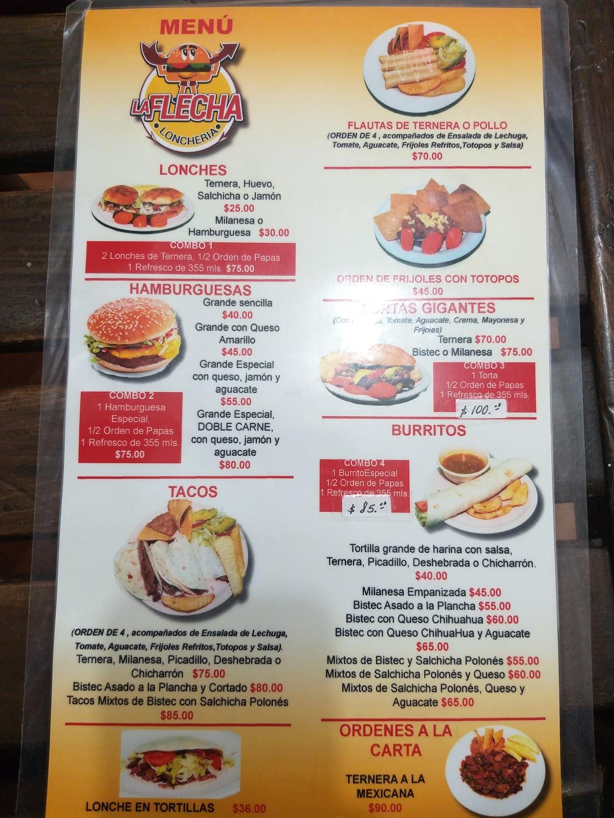 Carta del restaurante Loncheria La Flecha, Nuevo Laredo