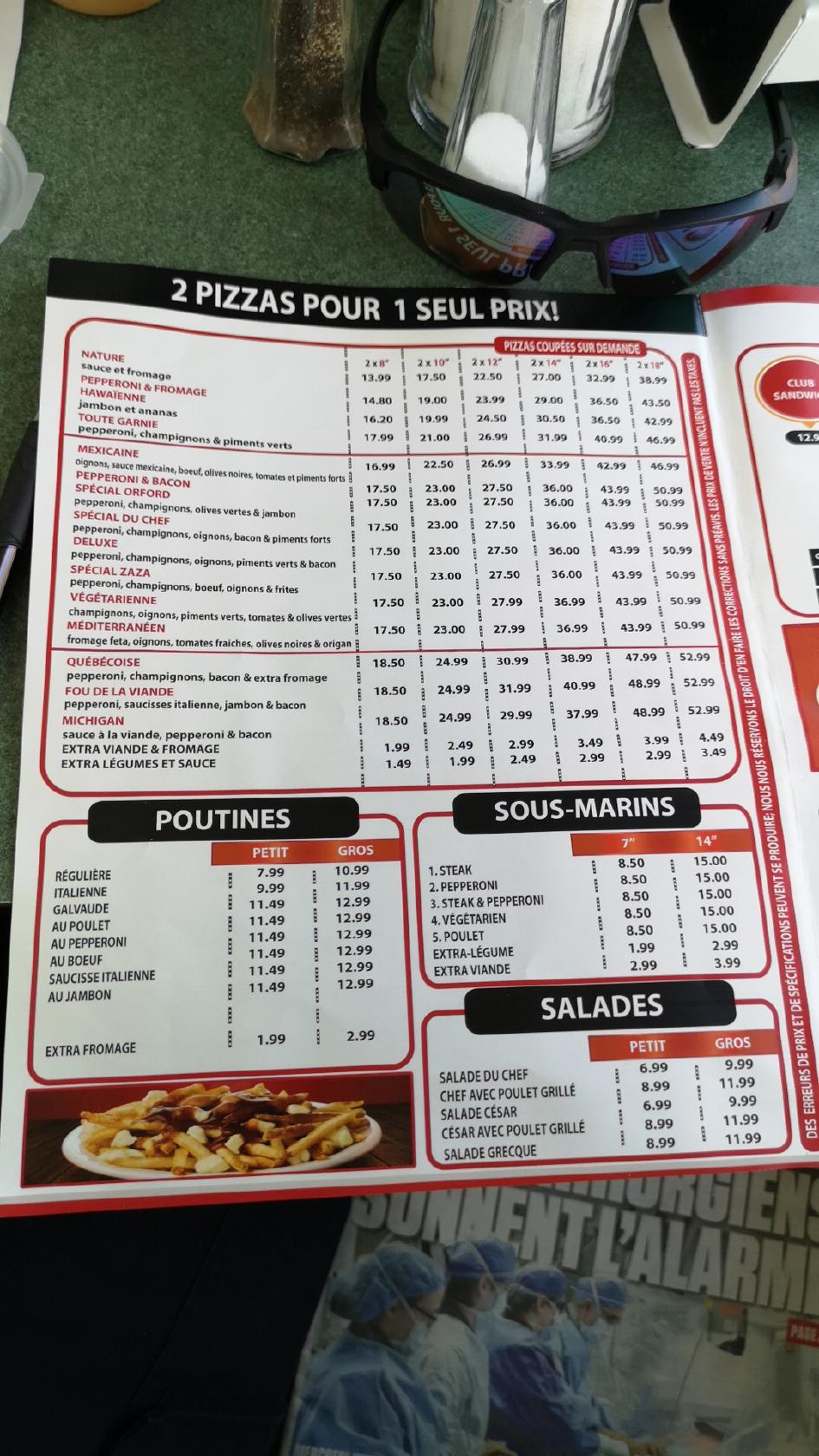 Menu at Pizza Du Monde restaurant, Magog, Rue Sherbrooke