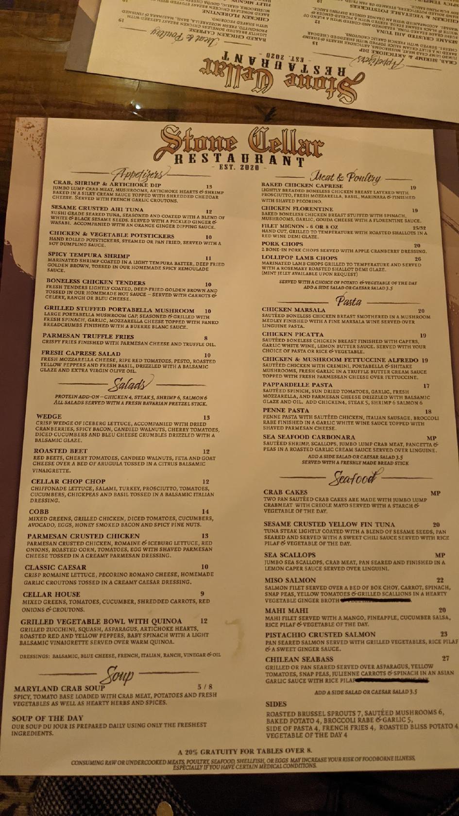 Menu at Stone Cellar pub & bar, Altoona