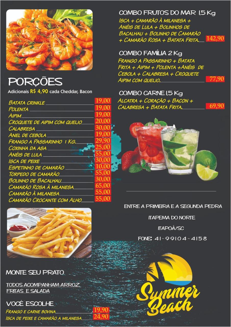 Menu at Summer Beach restaurant, Itapoá