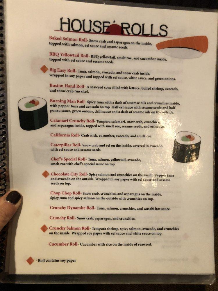Menu at Taste of Tokyo restaurant, Destrehan