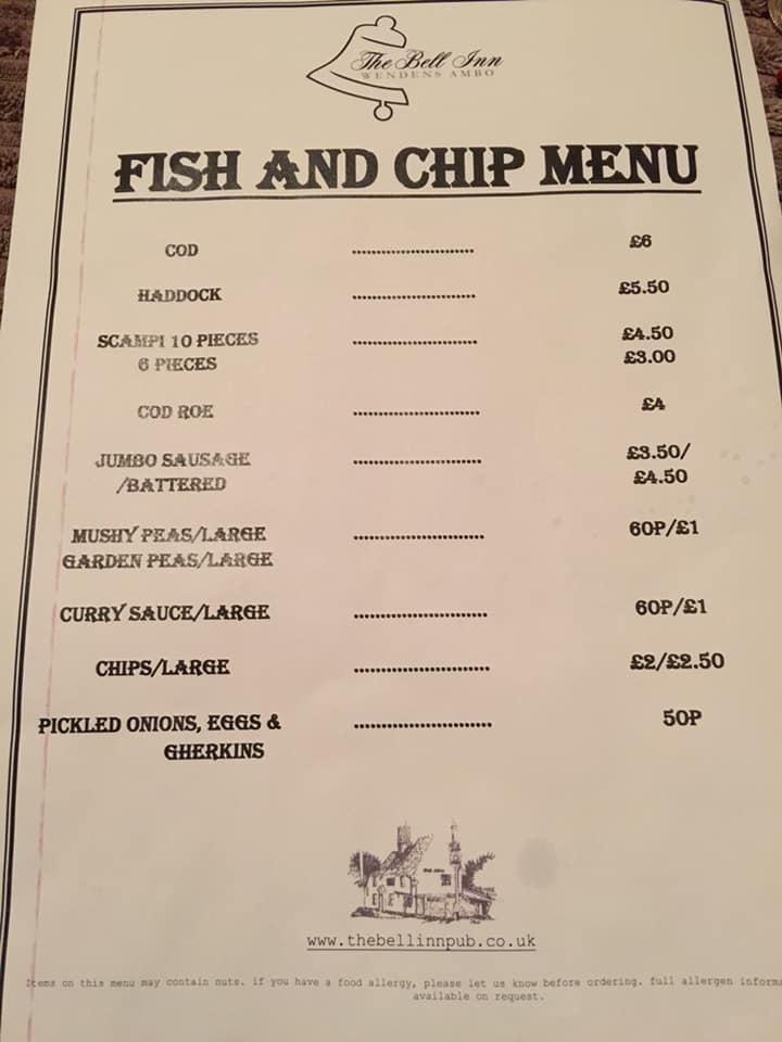 Menu at Bell Inn pub & bar, Saffron Walden