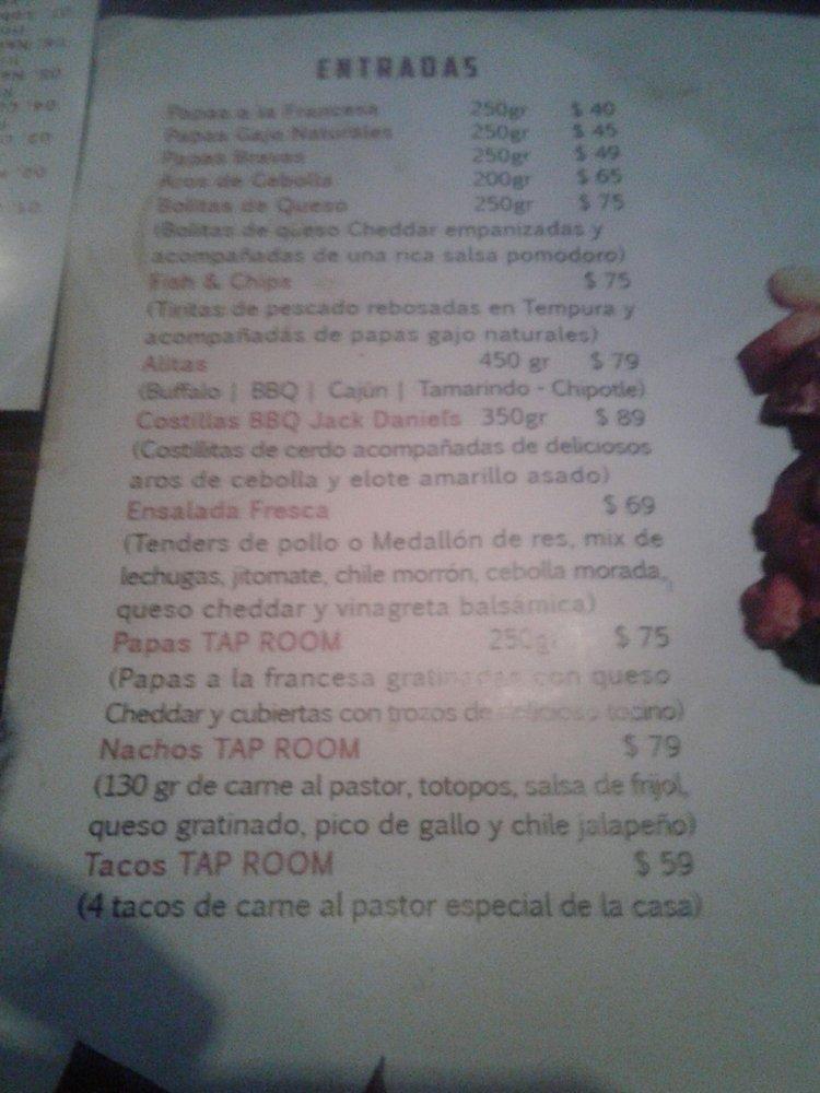 Menu at The Tap Room pub & bar, Guadalajara