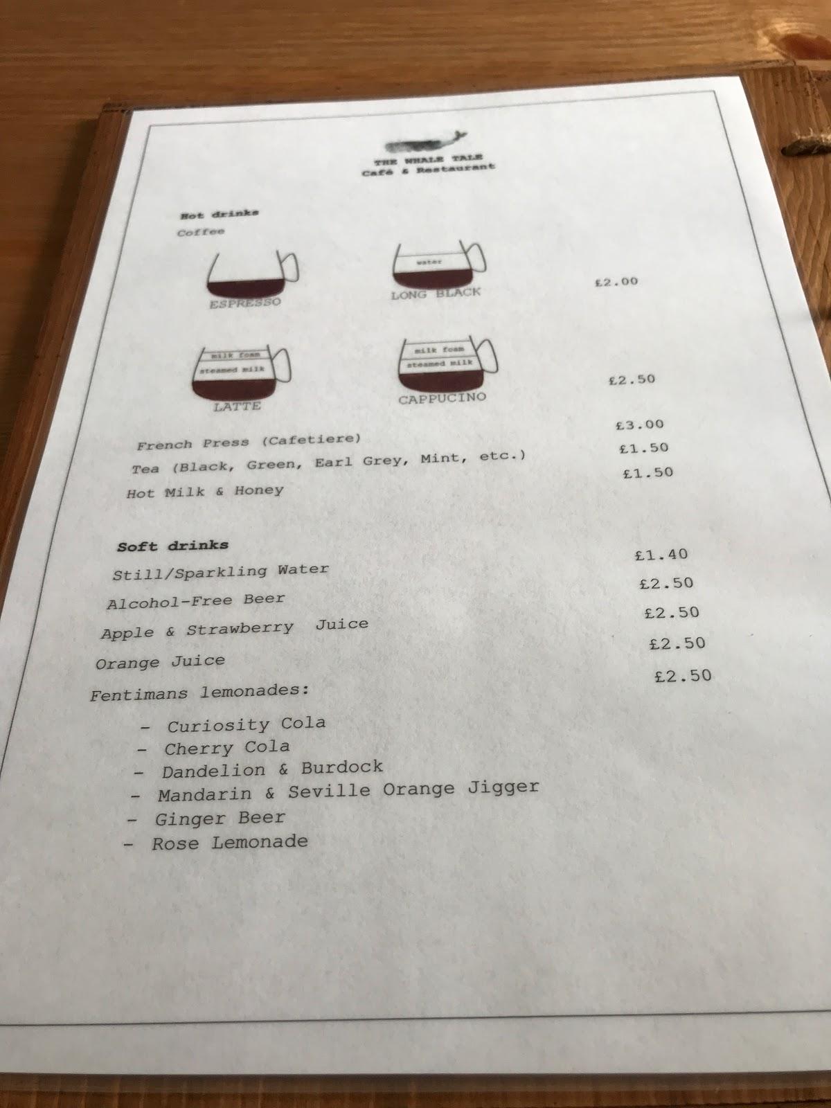 Menu at The Whale Tale restaurant, Scourie