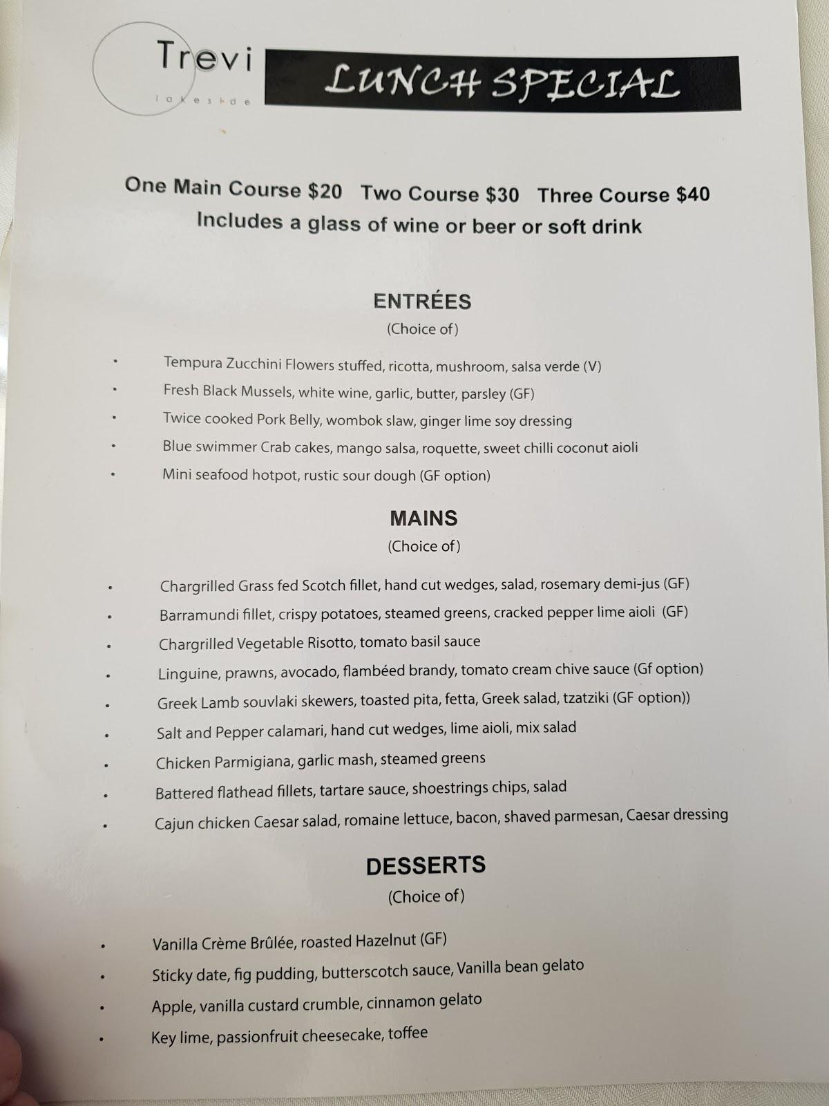 Menu at Trevi Lakeside desserts, Baulkham Hills
