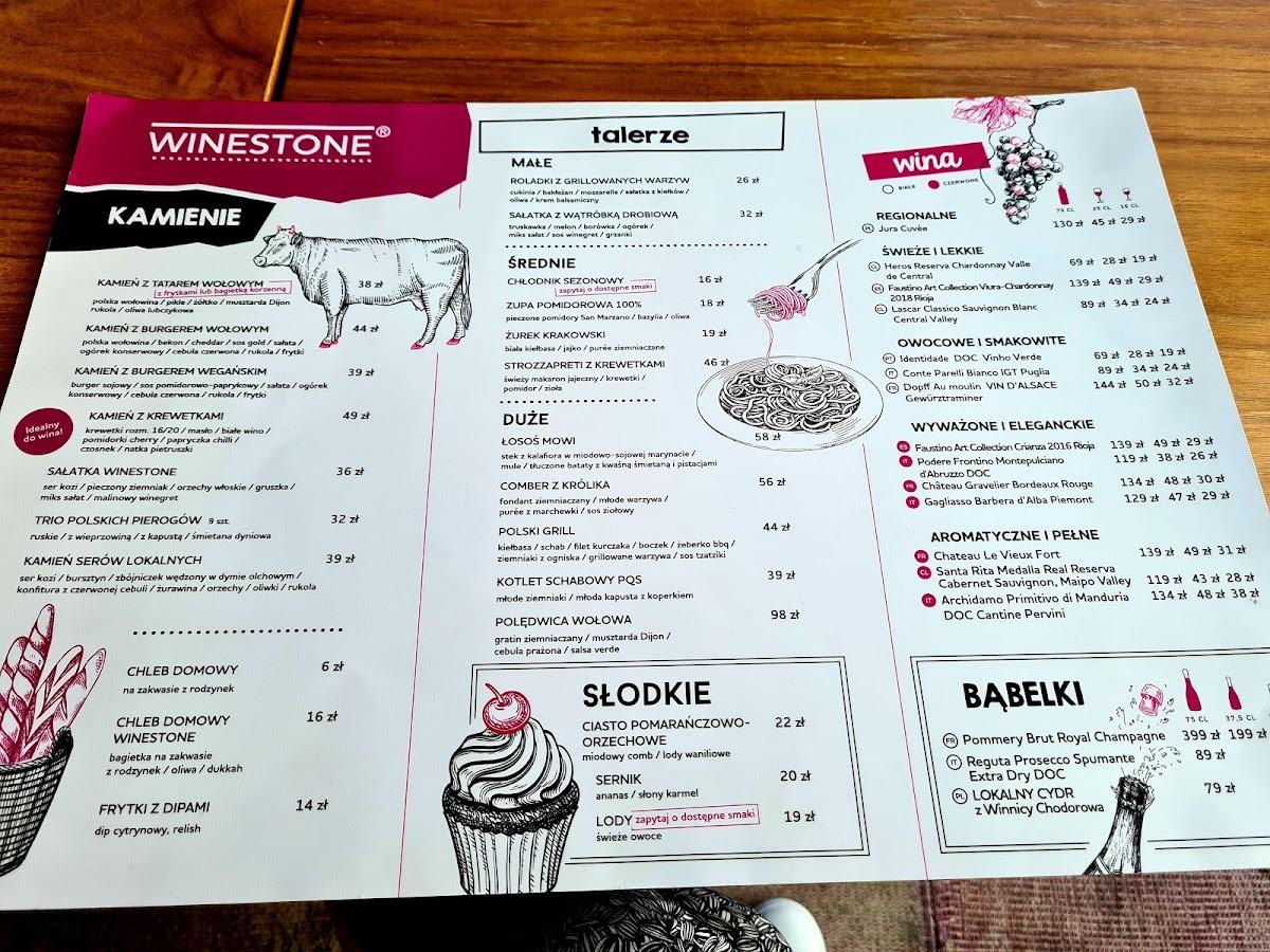 Menu at Winestone Restaurant, Kraków, Pawia 18b