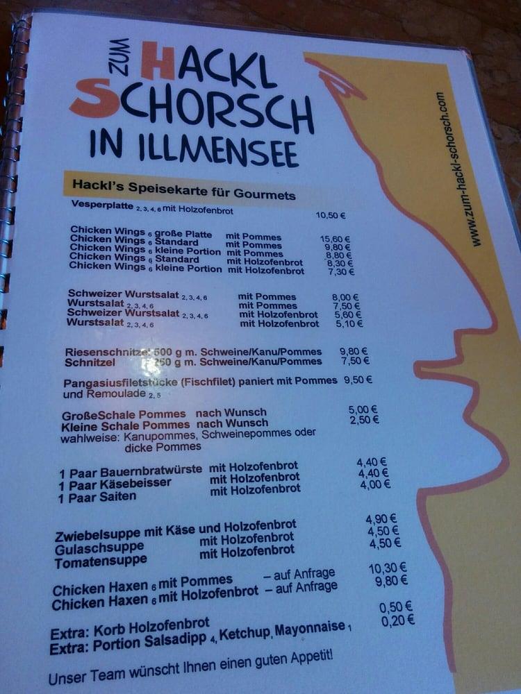 Menu at Zum Hackl Schorsch restaurant, Illmensee