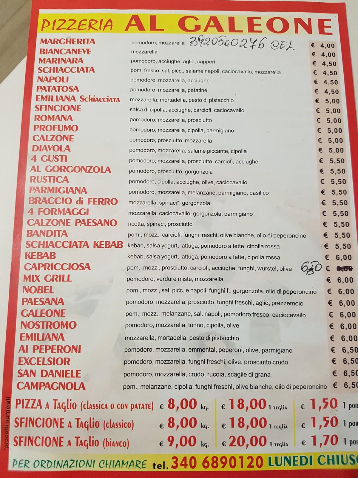 Menu da AL GALEONE ristorante, Palermo, Via Messina Marine