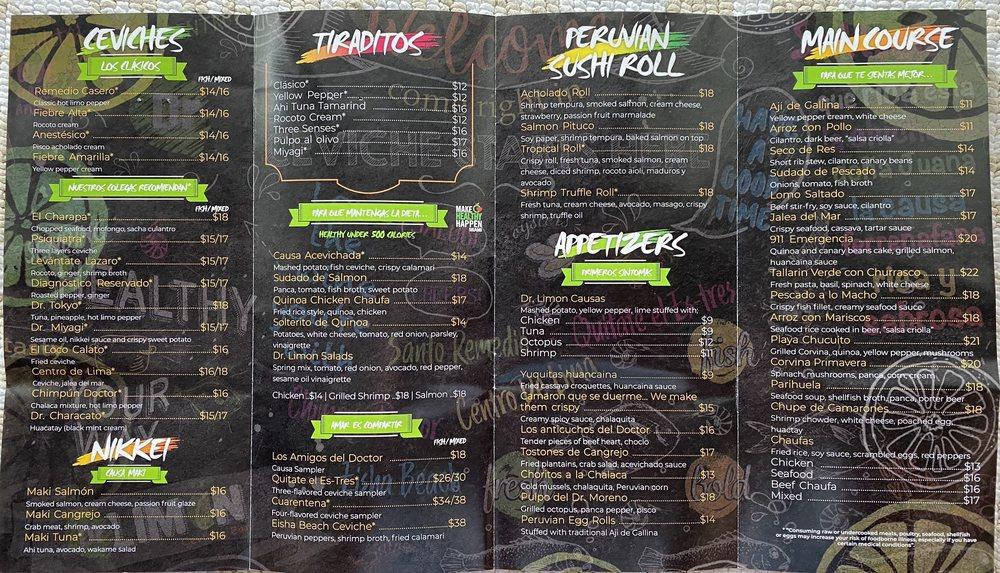 Menu at Dr Limon Ceviche Bar - Kendall, Kendall West