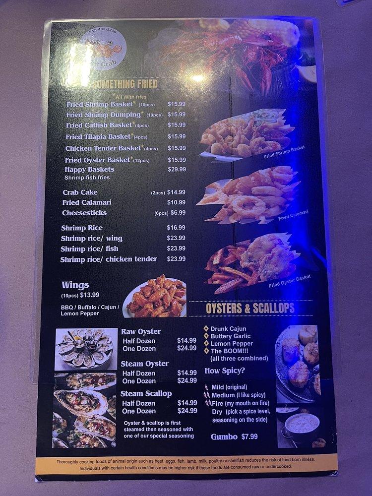 Menu at Fat Crab restaurant, Houston
