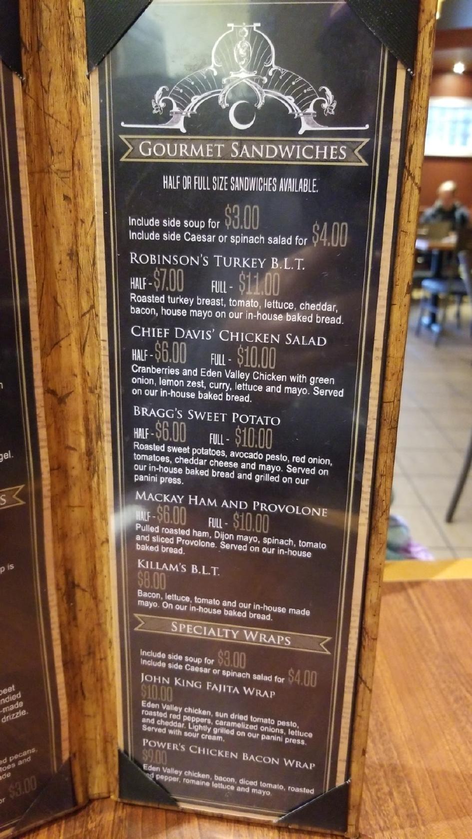 Menu at Half Acre Cafe, Kentville