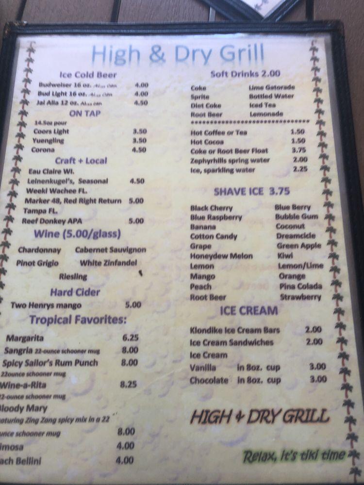 Menu at High & Dry Grill pub & bar, Dunedin