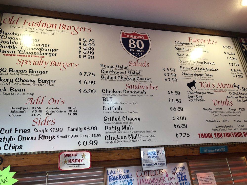 Menu at Highway 80 Feed Barn, Martindale