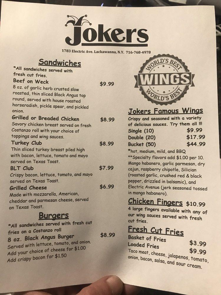 Menu at Jokers Bar, Lackawanna
