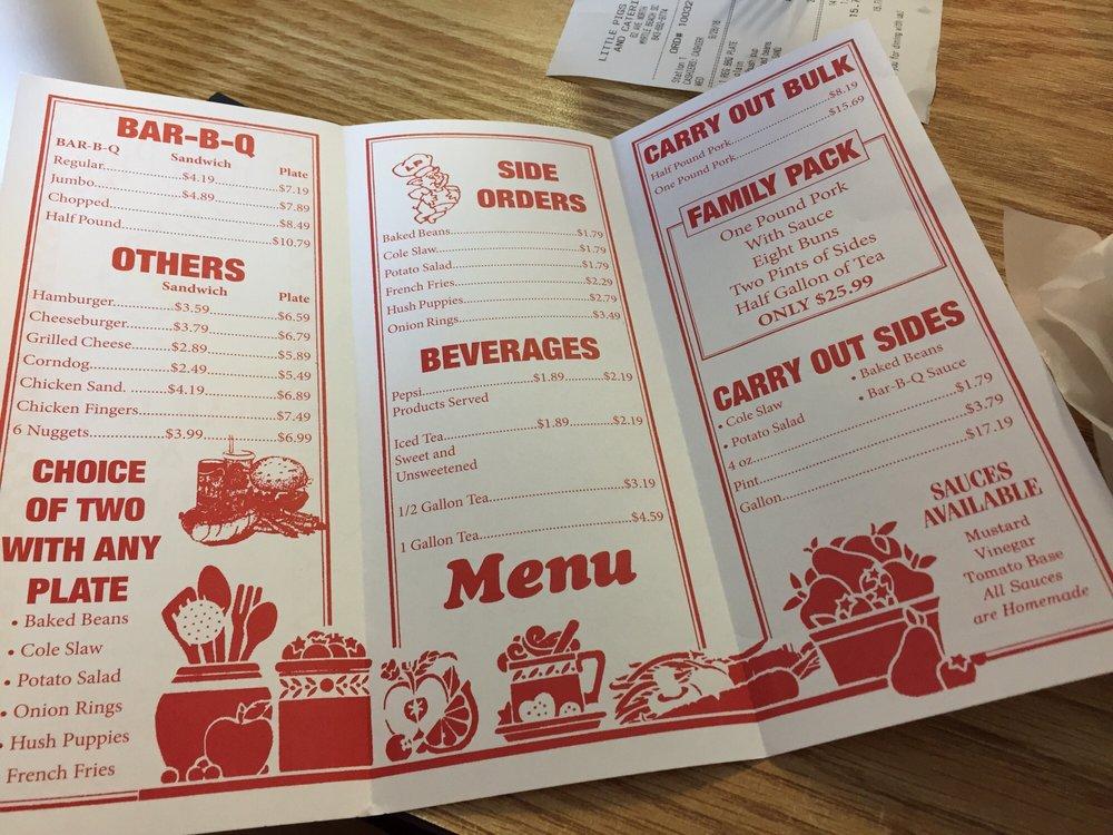 Menu at Little Pigs Bar-B-Q, Myrtle Beach