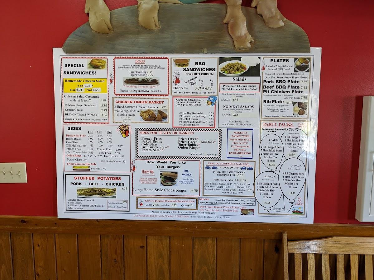 Menu at Marie's BBQ House, Heflin