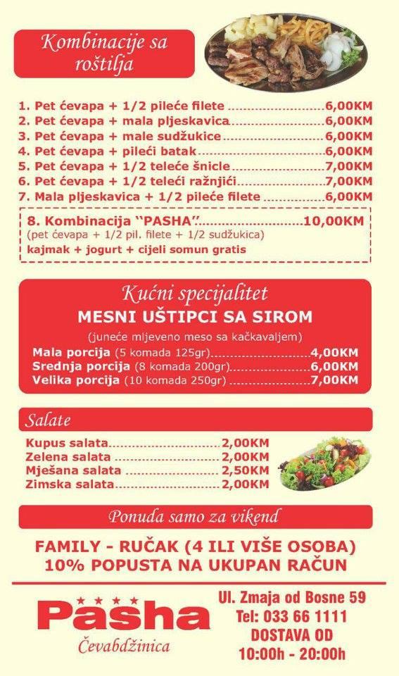 Menu at Pasha restaurant, Sarajevo