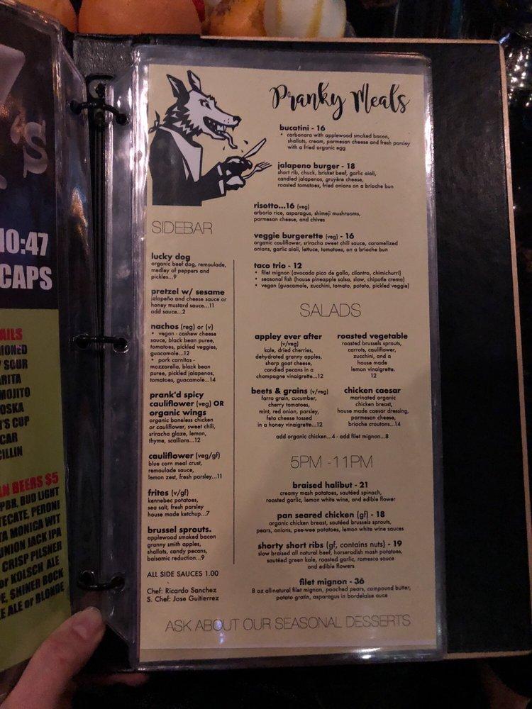 Menu at Prank Bar, Los Angeles