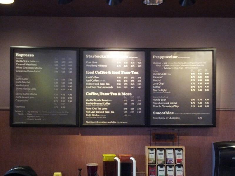 Menu at Starbucks, Madison, Lien Rd