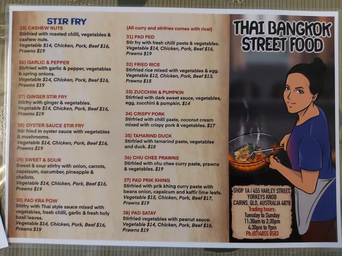 Menu at Thai Bangkok Street Food restaurant, Yorkeys Knob