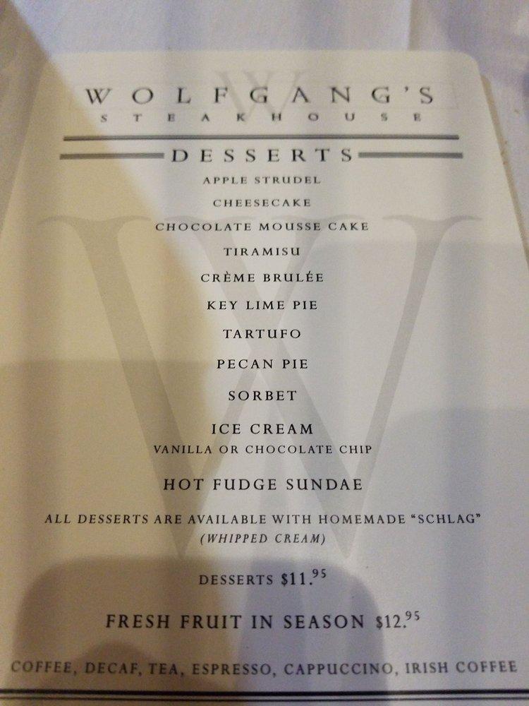 Menu at Wolfgang's Steakhouse, Somerville