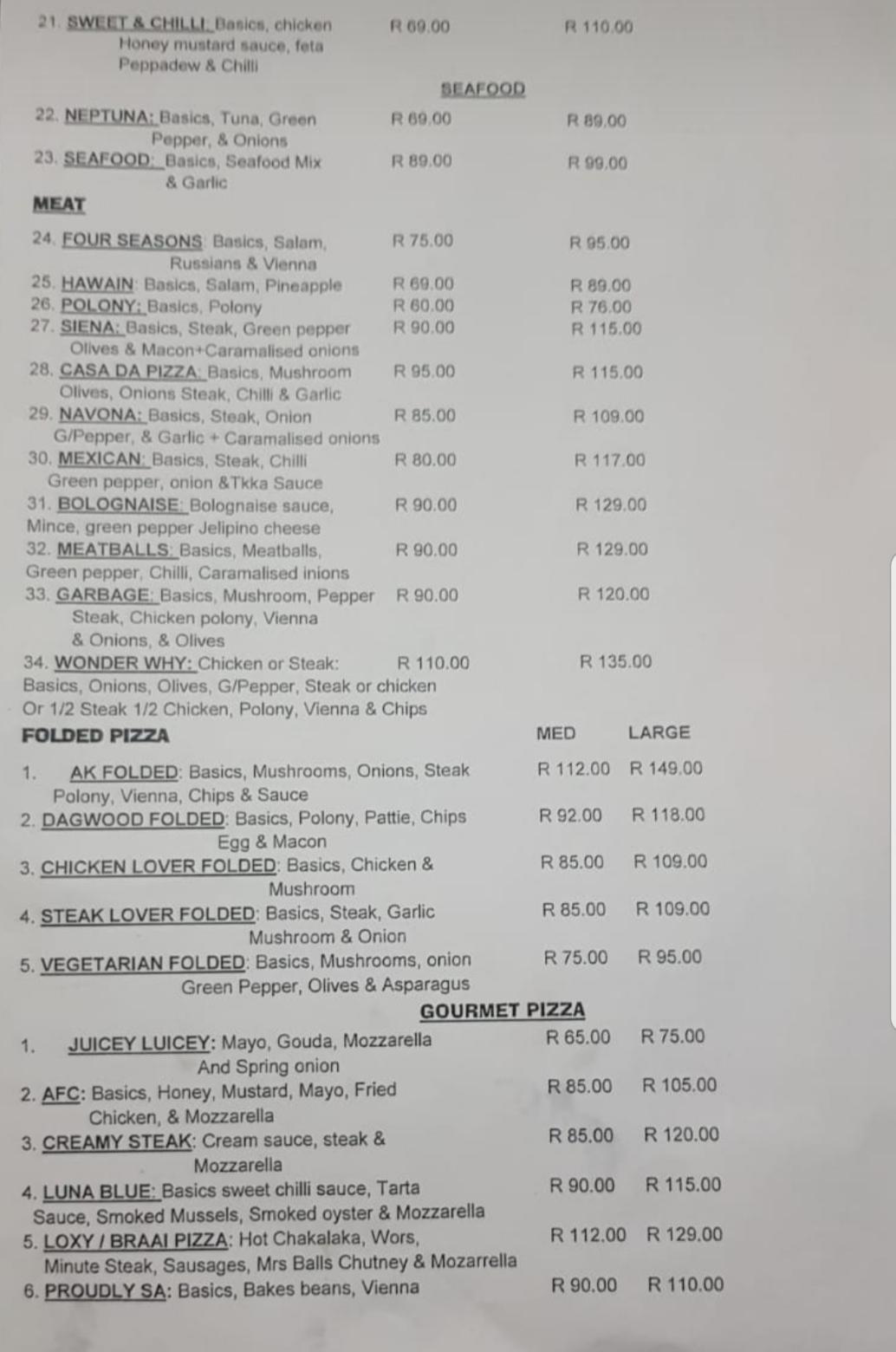 Menu at Akhalwayas Gourmet Foods restaurant, Lenasia