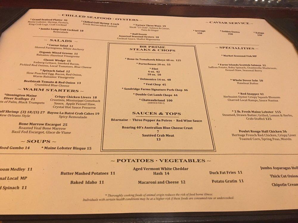 Menu at BR Prime steakhouse, Biloxi, 875 Beach Boulevard