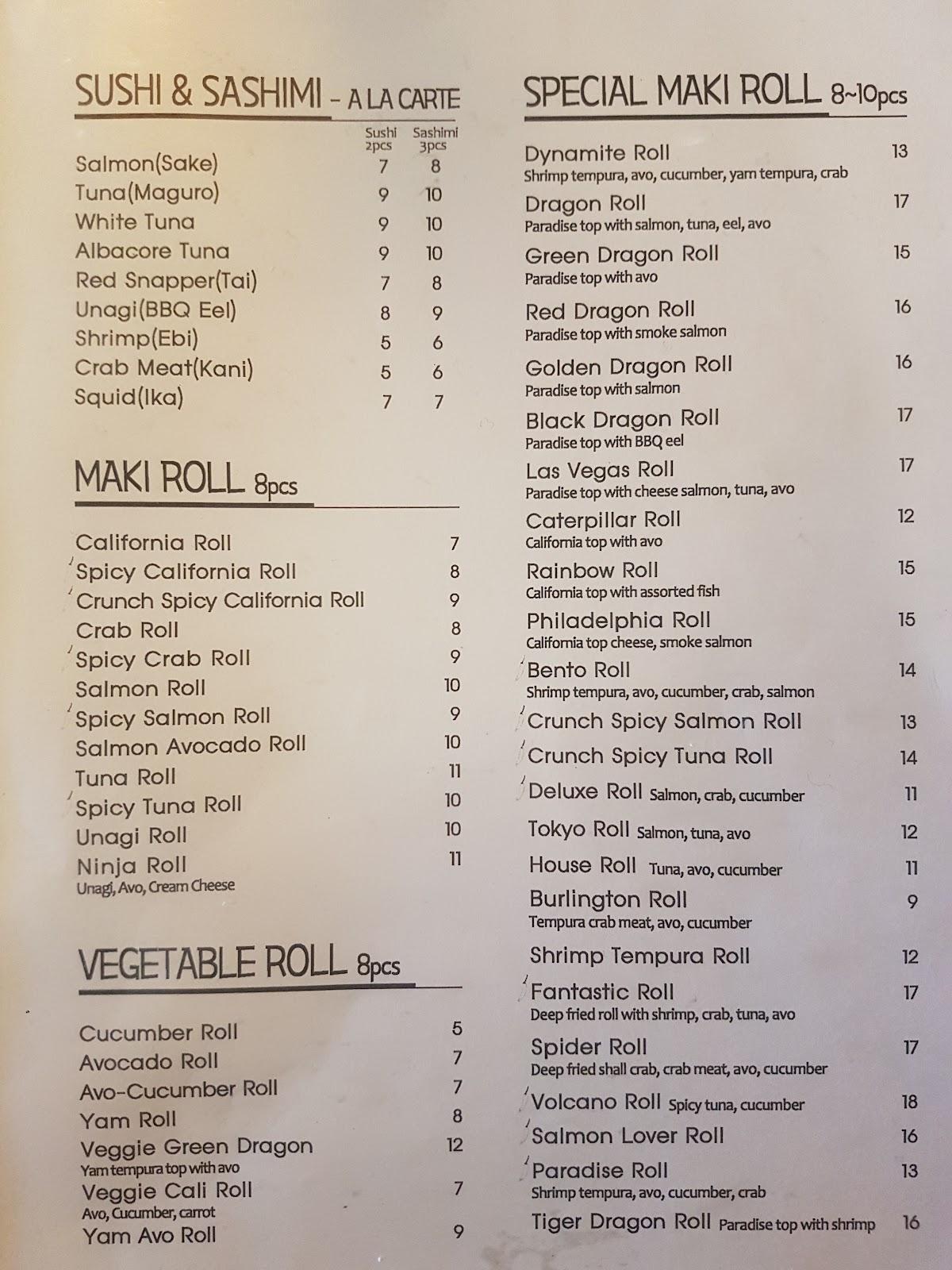 Menu at Bento Box restaurant, Burlington, Fairview St