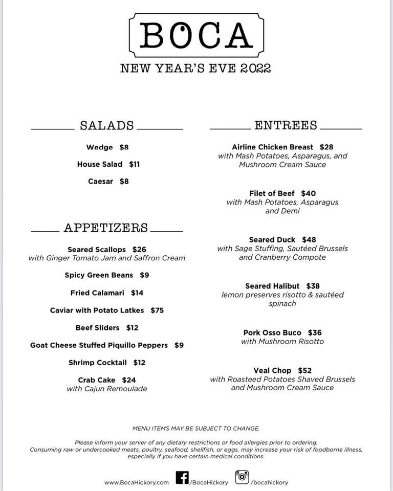 Menu at Boca pub & bar, Hickory