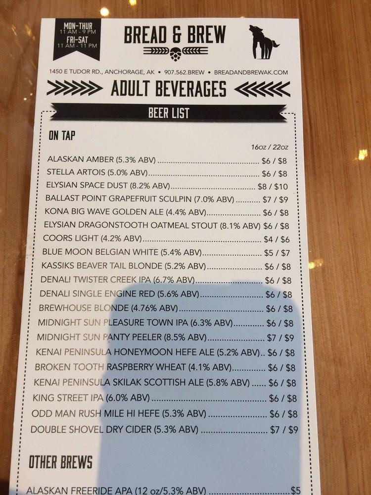 Menu at Bread and Brew pub & bar, Anchorage