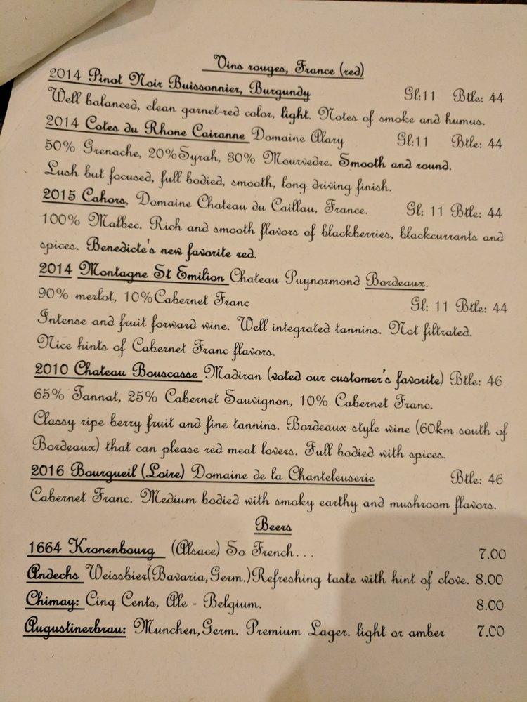 Menu at Cafe Alsace, Decatur