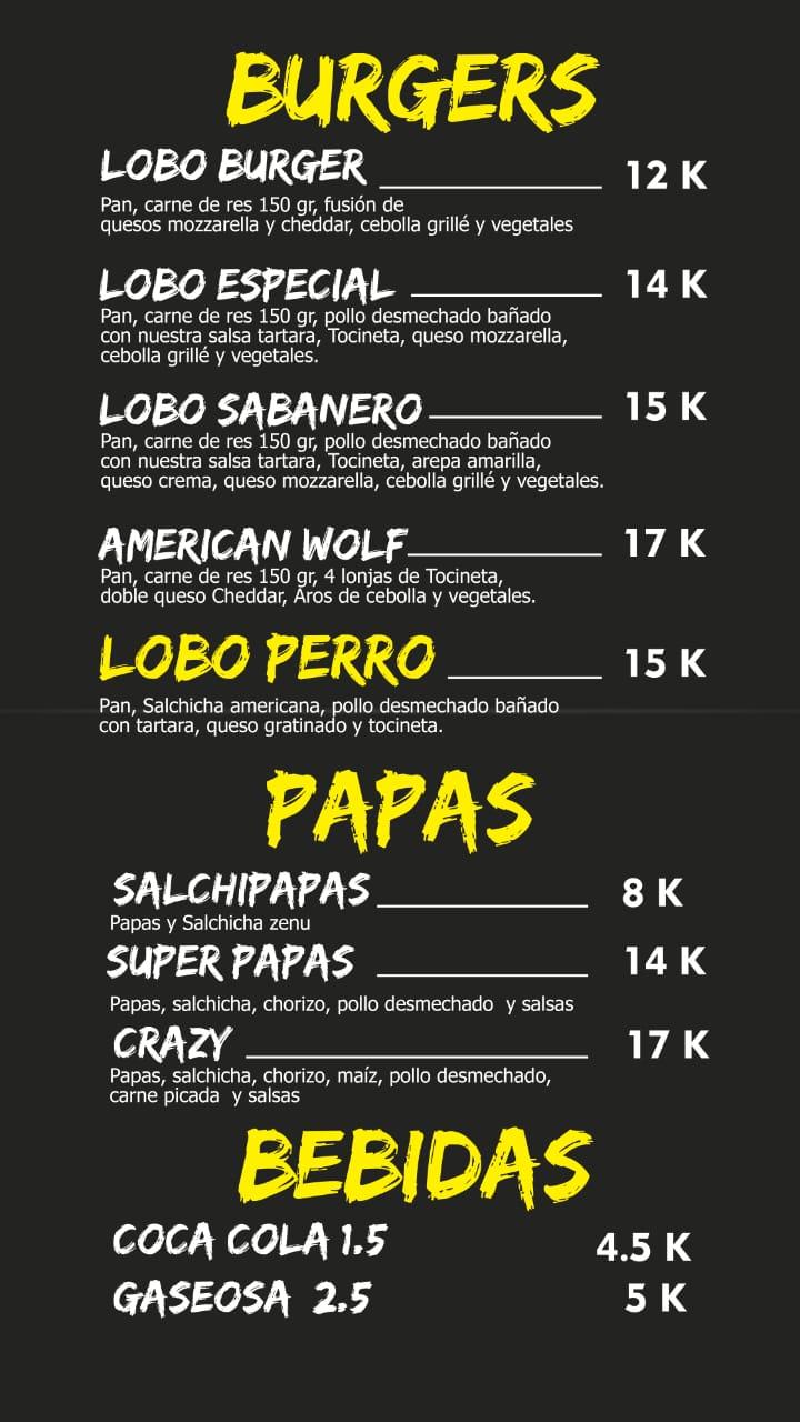 Menu at Don Lobo Burgers Shop restaurant, Sabana de Torres