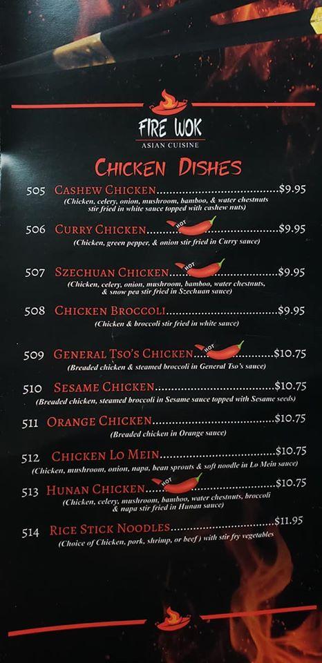 Menu at Fire Wok restaurant, Centralia