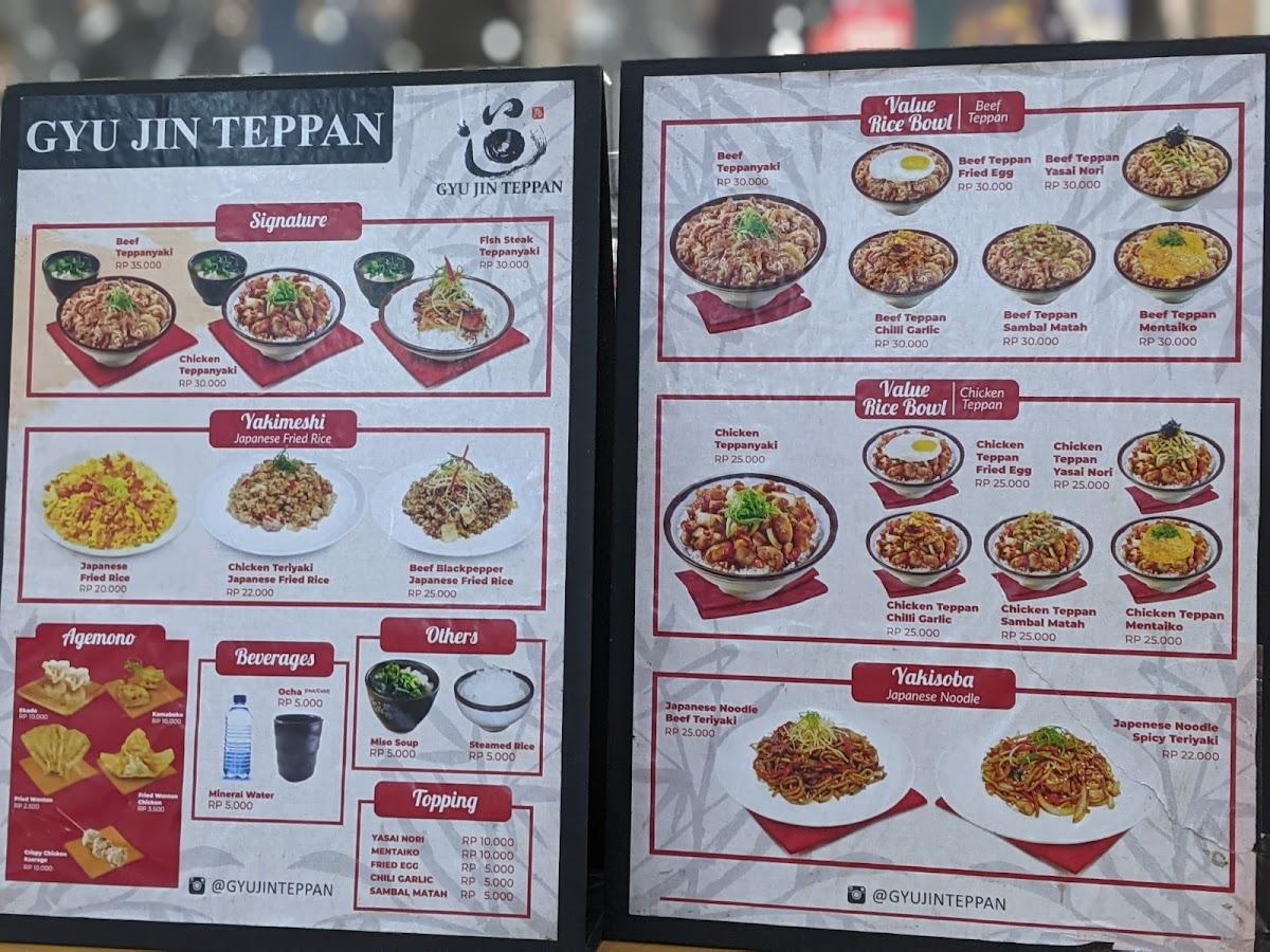 Menu at Gyu Jin Teppan Mall Artha Gading restaurant, North Jakarta
