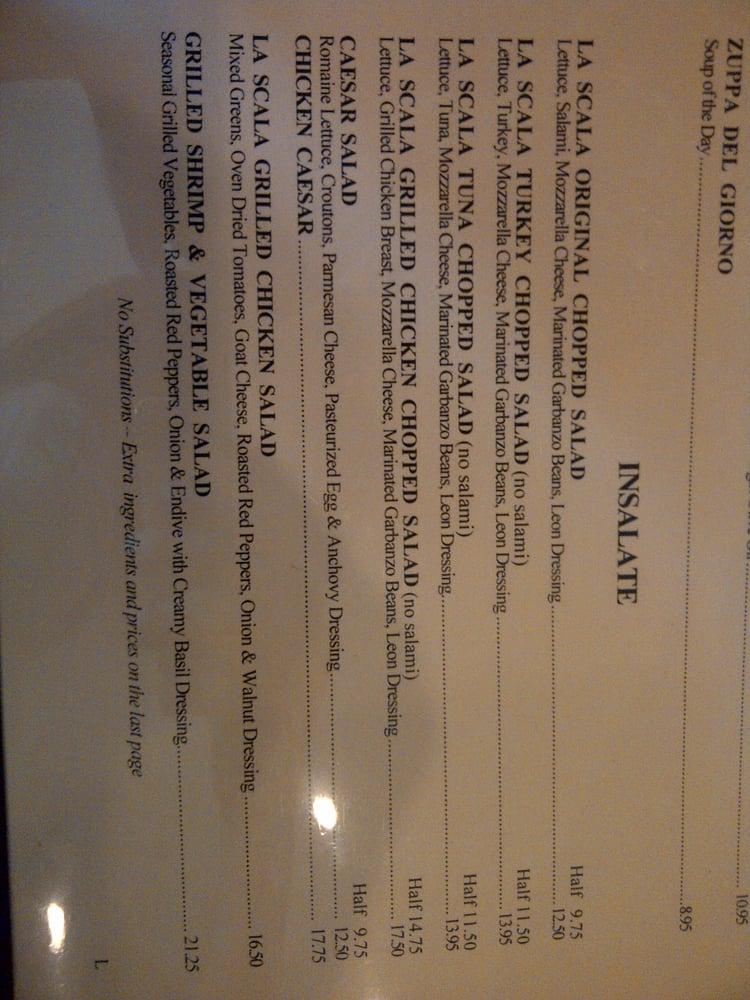 Menu at La Scala restaurant, Beverly Hills