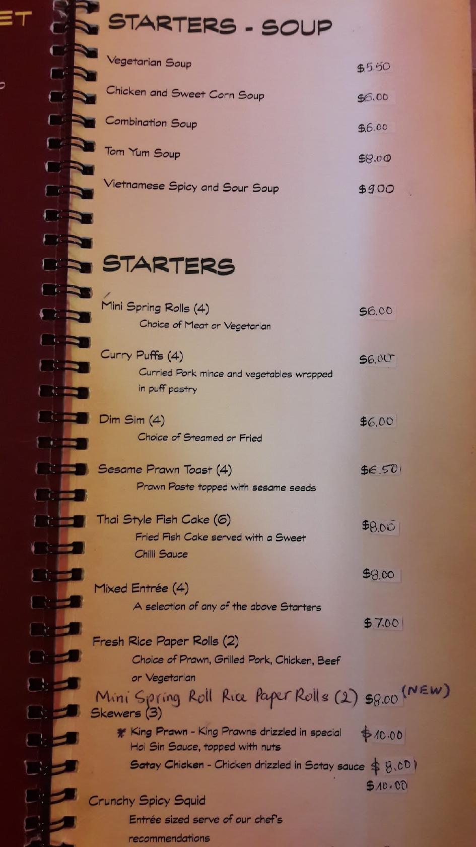 Menu at Nha Trang Vietnamese Restaurant, Fairy Meadow