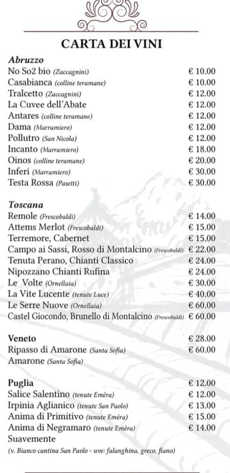 Menu da Osteria La Frasca ristorante, Scerni