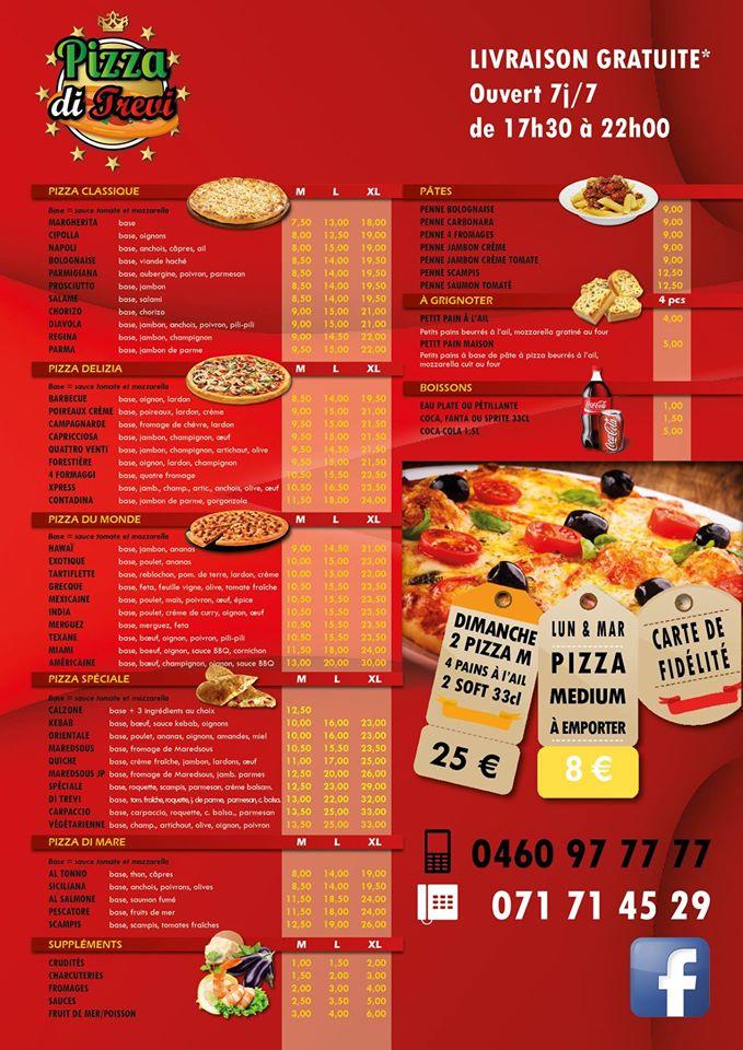 Speisekarte von Pizzeria Di Trevi, Fosses-la-Ville